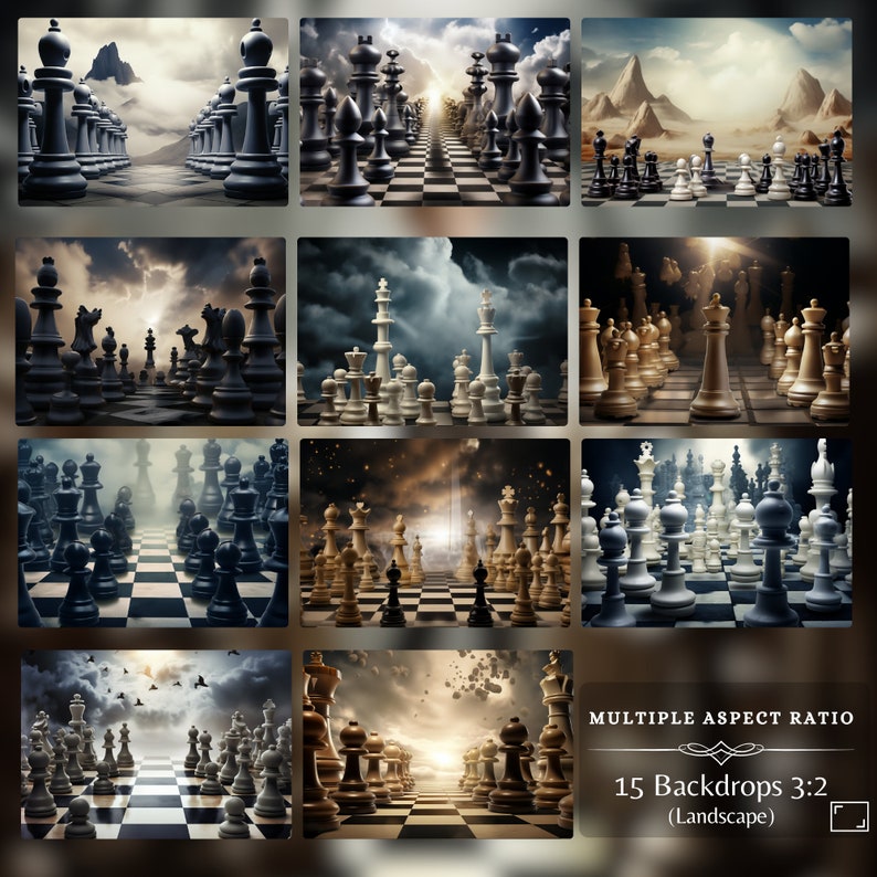Chess Board Photo Backdrop Digital Download: 30 Black and White Chess ...