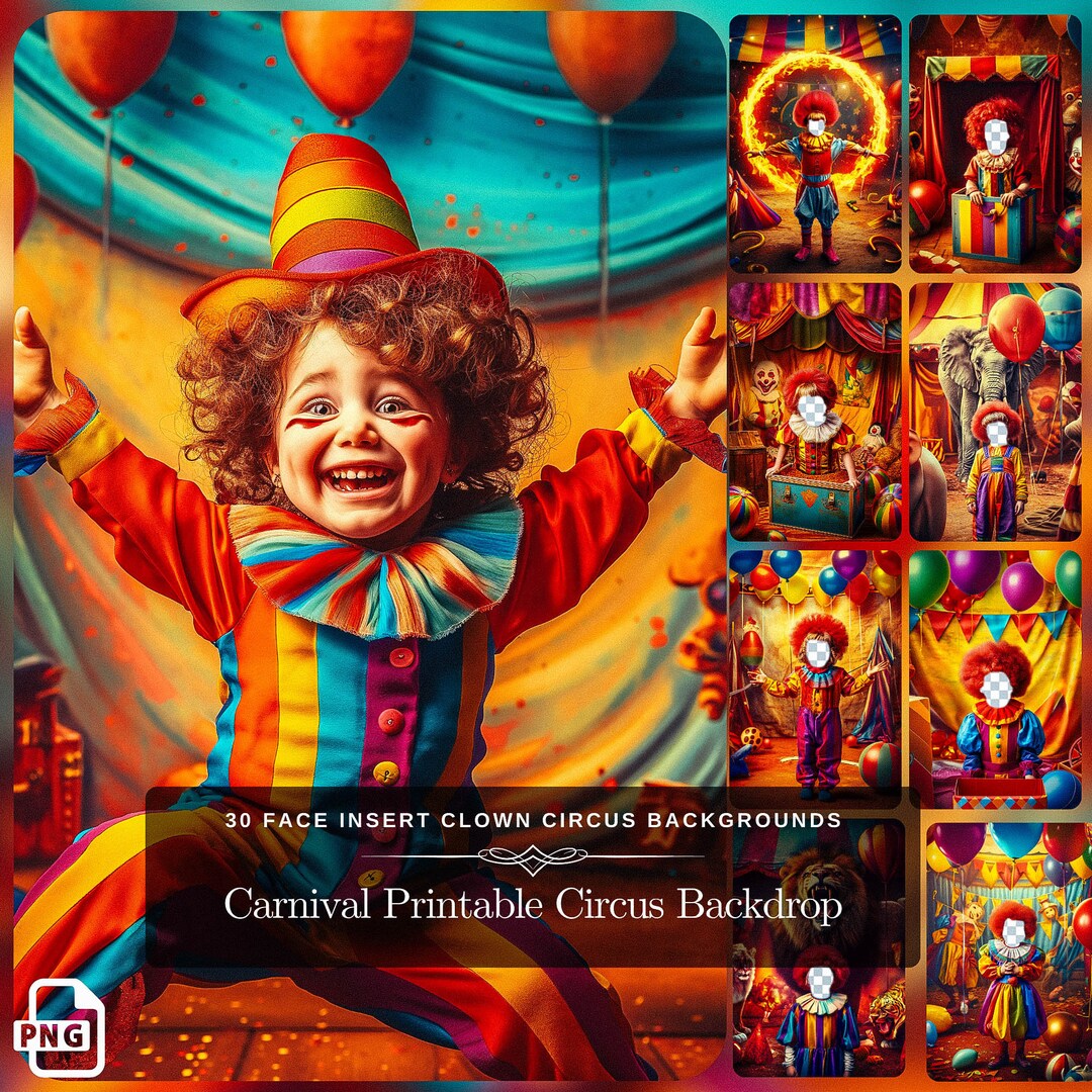 Carnival Printable Circus Backdrop - 30 Digital Circus Scene With Clown ...