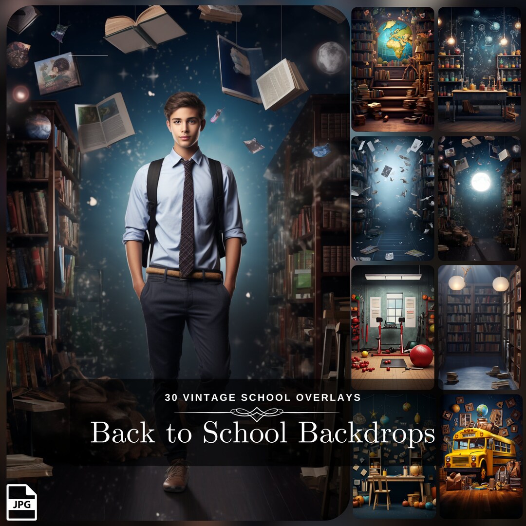 Back to School 30 Digital Backgrounds, Vintage Classroom & Yellow ...