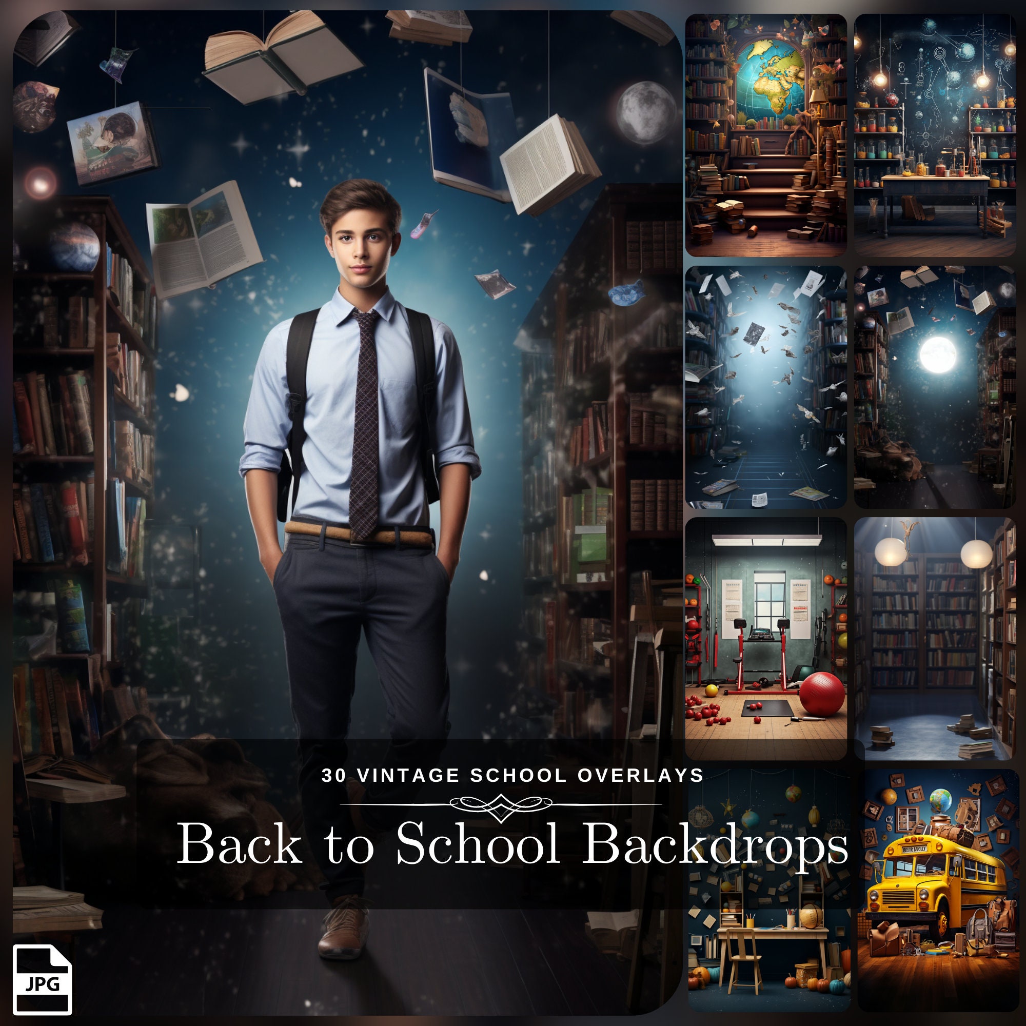 Back to School 30 Digital Backgrounds, Vintage Classroom & Yellow ...