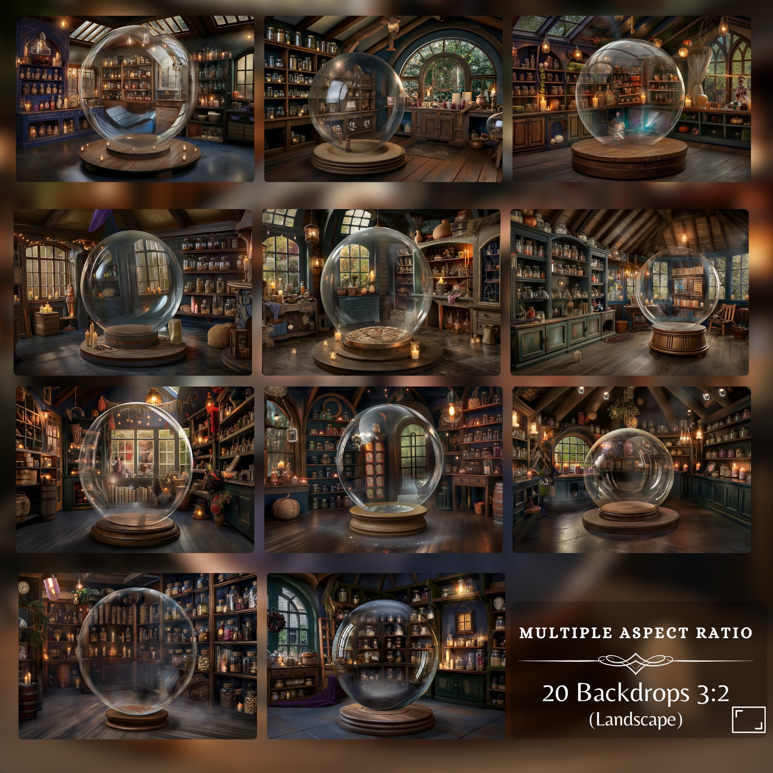 Magic Orb Fantasy Scene Digital Backdrops: 40 Witch Room and Wizard ...