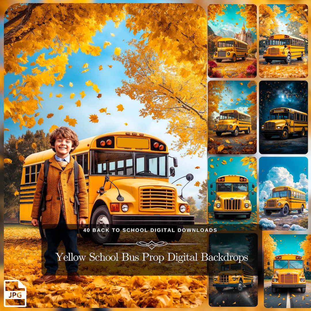 Yellow School Bus Prop Digital Backdrop: 40 Back to School Digital ...