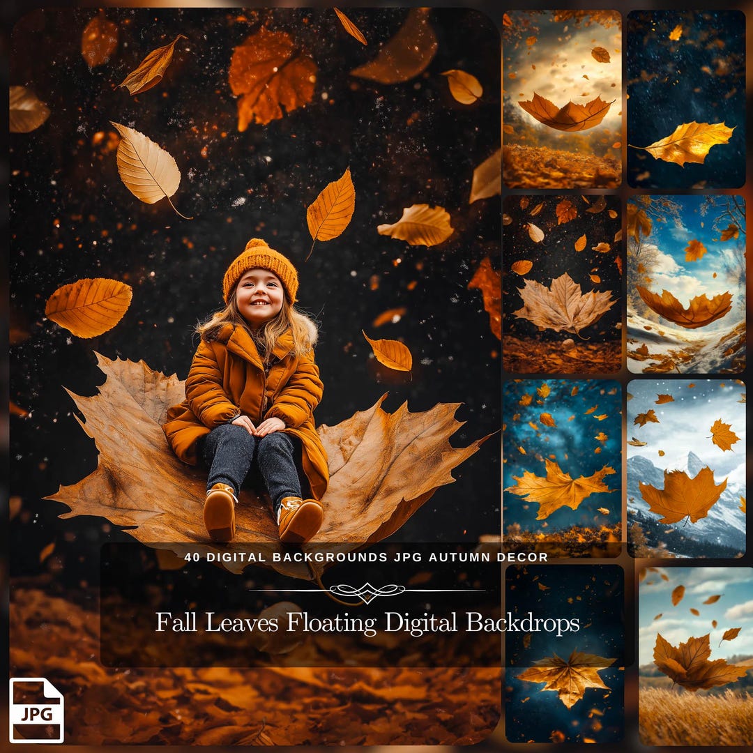 Fall Leaves Floating Digital Backdrops: 40 Digital Backgrounds JPG ...