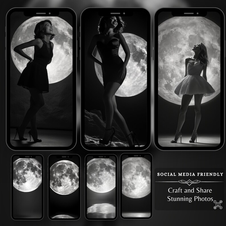 Black and White Moon Backdrop Set: 30 Full Moon Overlay Night Light ...