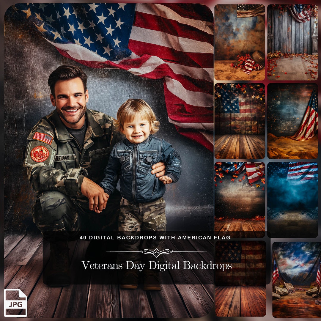 Veterans Day Digital Download: 40 Digital Backdrops With American Flag ...