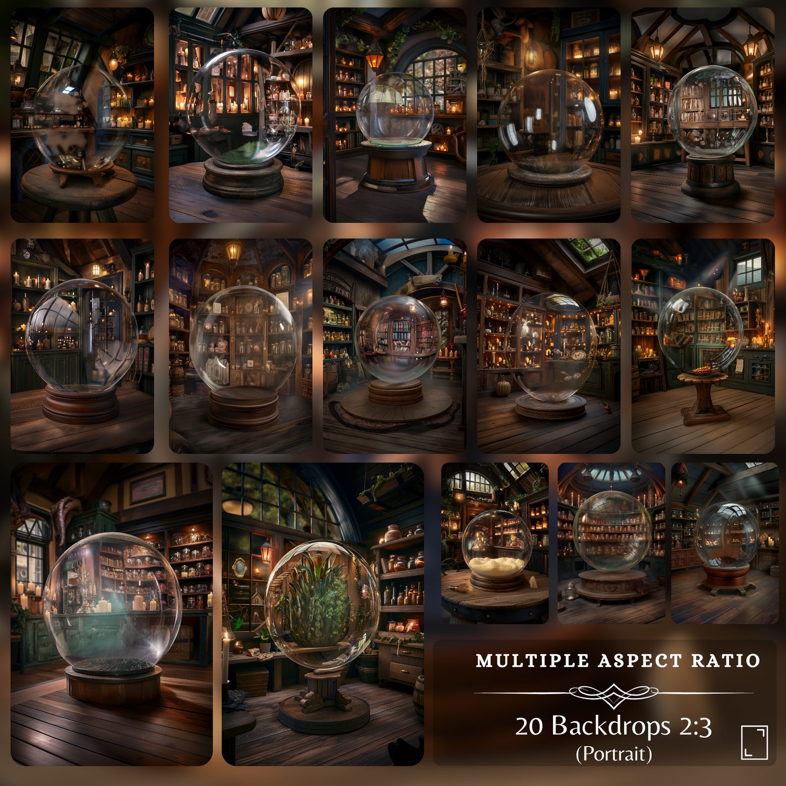 Magic Orb Fantasy Scene Digital Backdrops: 40 Witch Room and Wizard ...