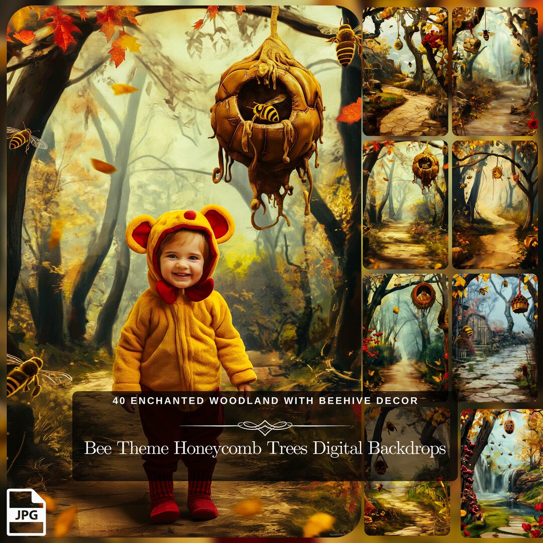 Bee Theme Honeycomb Trees Digital Backdrops: 40 Enchanted Woodland With ...