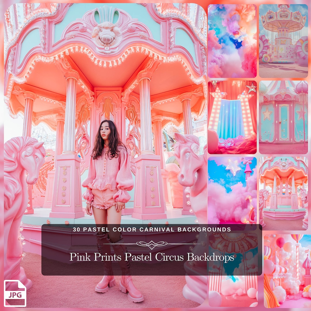 Pink Prints Pastel Circus: 30 Circus Digital Backdrop With Carnival ...