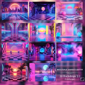 80s Party Decor Delight: 40 Retro Vibes Digital Backdrops With Laser ...