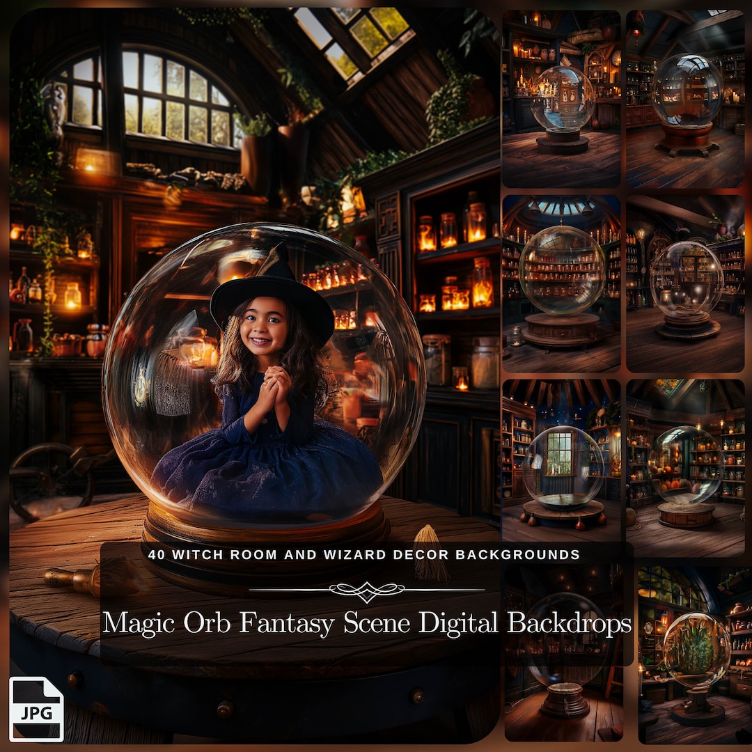 Magic Orb Fantasy Scene Digital Backdrops: 40 Witch Room and Wizard ...