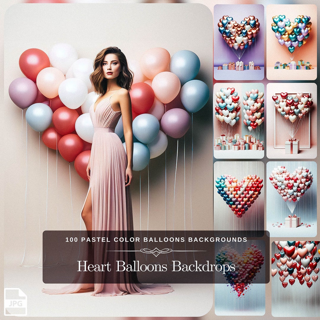 Heart Balloons Instant Download Photography Backdrop: 100 Detailed Love ...