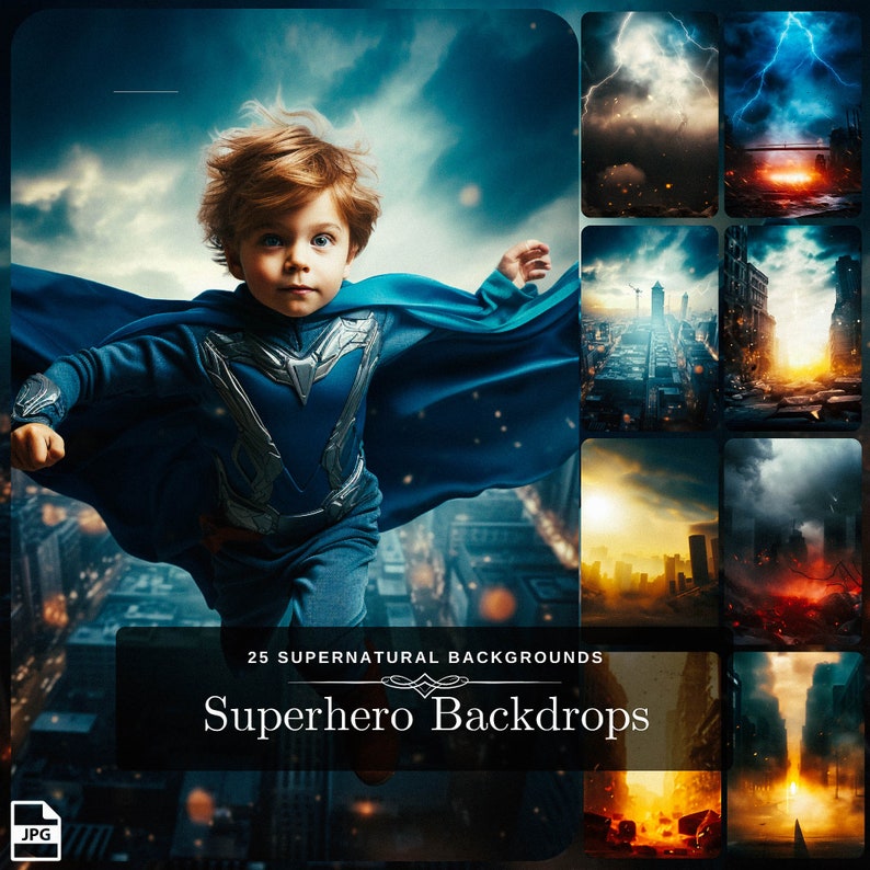 Digital Superhero Scene Backdrop: 25 Customizable Kids Photography ...