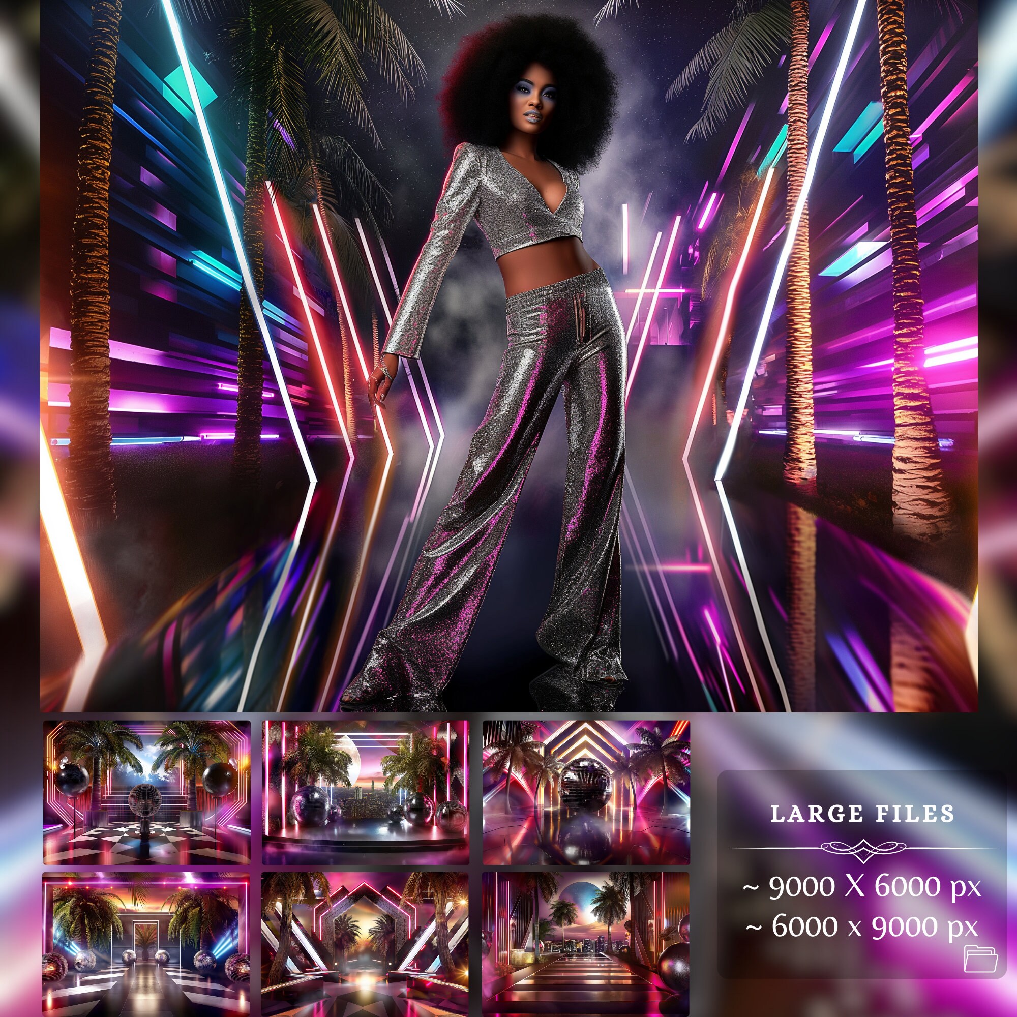 Retro Futurism Decor Cyber Punk: 40 Neon Art Digital Backdrop With Neon ...