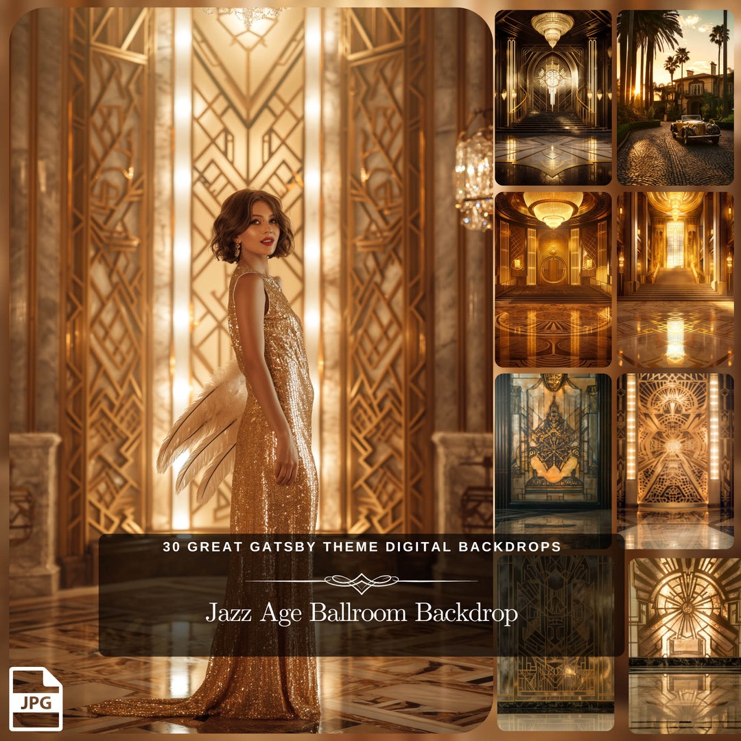 Jazz Age Ballroom Backdrop: 30 Great Gatsby Theme Digital Backdrop JPG ...
