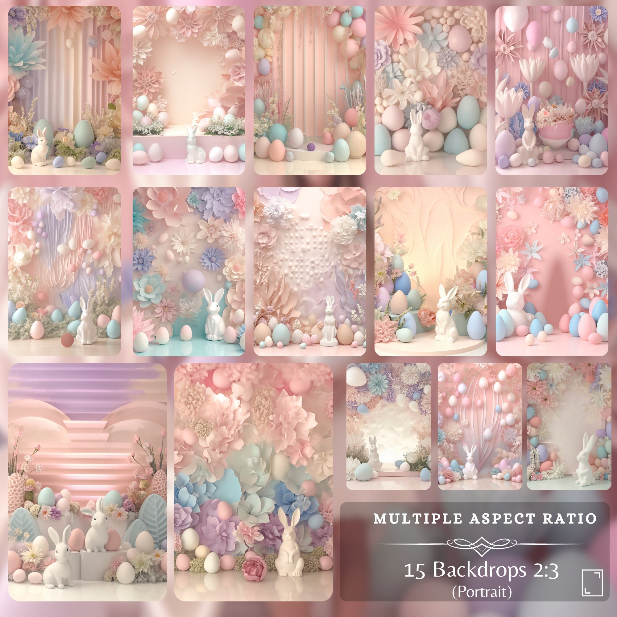 Happy Easter Bunny Photo Digital Backdrop: 30 Pastel Floral Egg ...