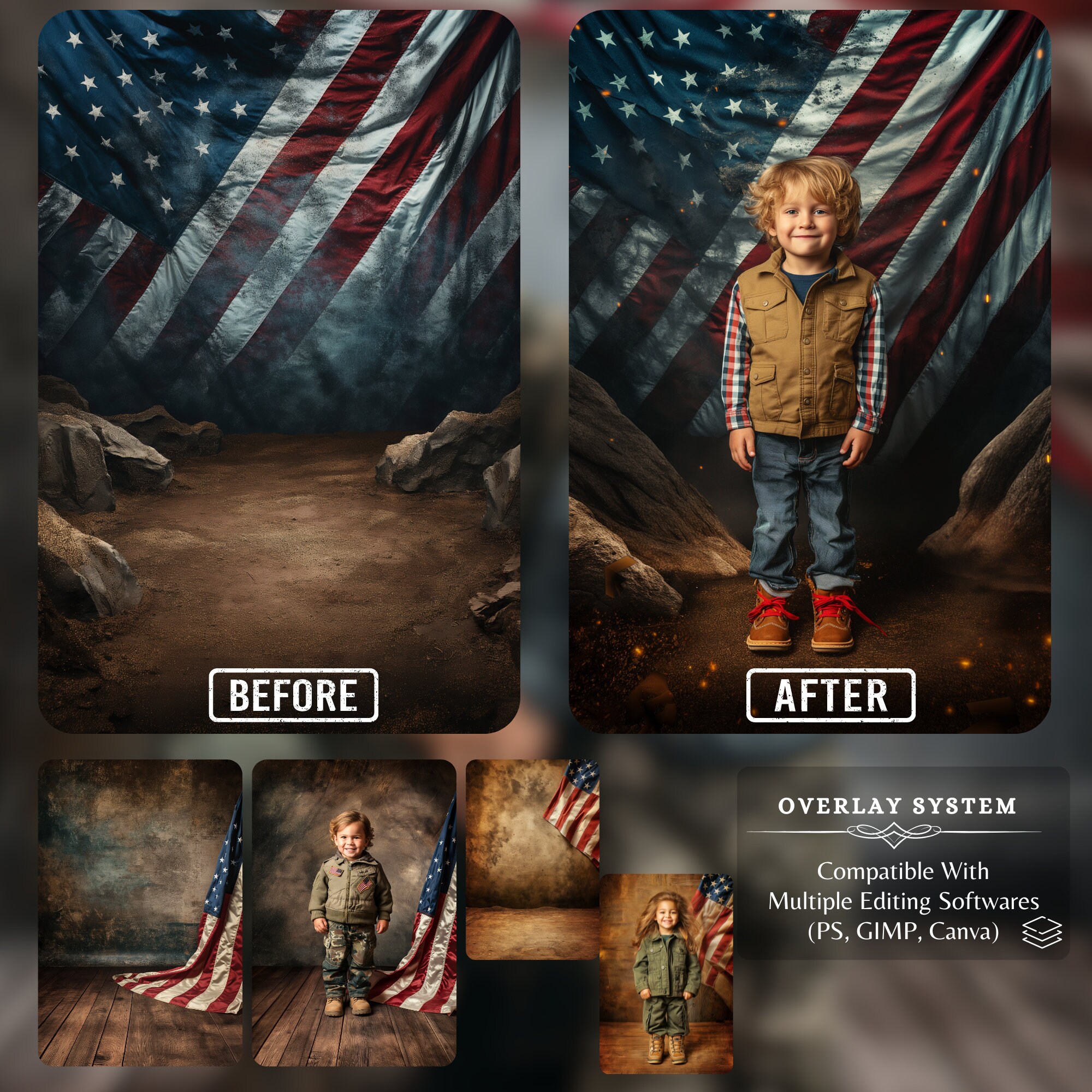 Veterans Day Digital Download: 40 Digital Backdrops With American Flag ...