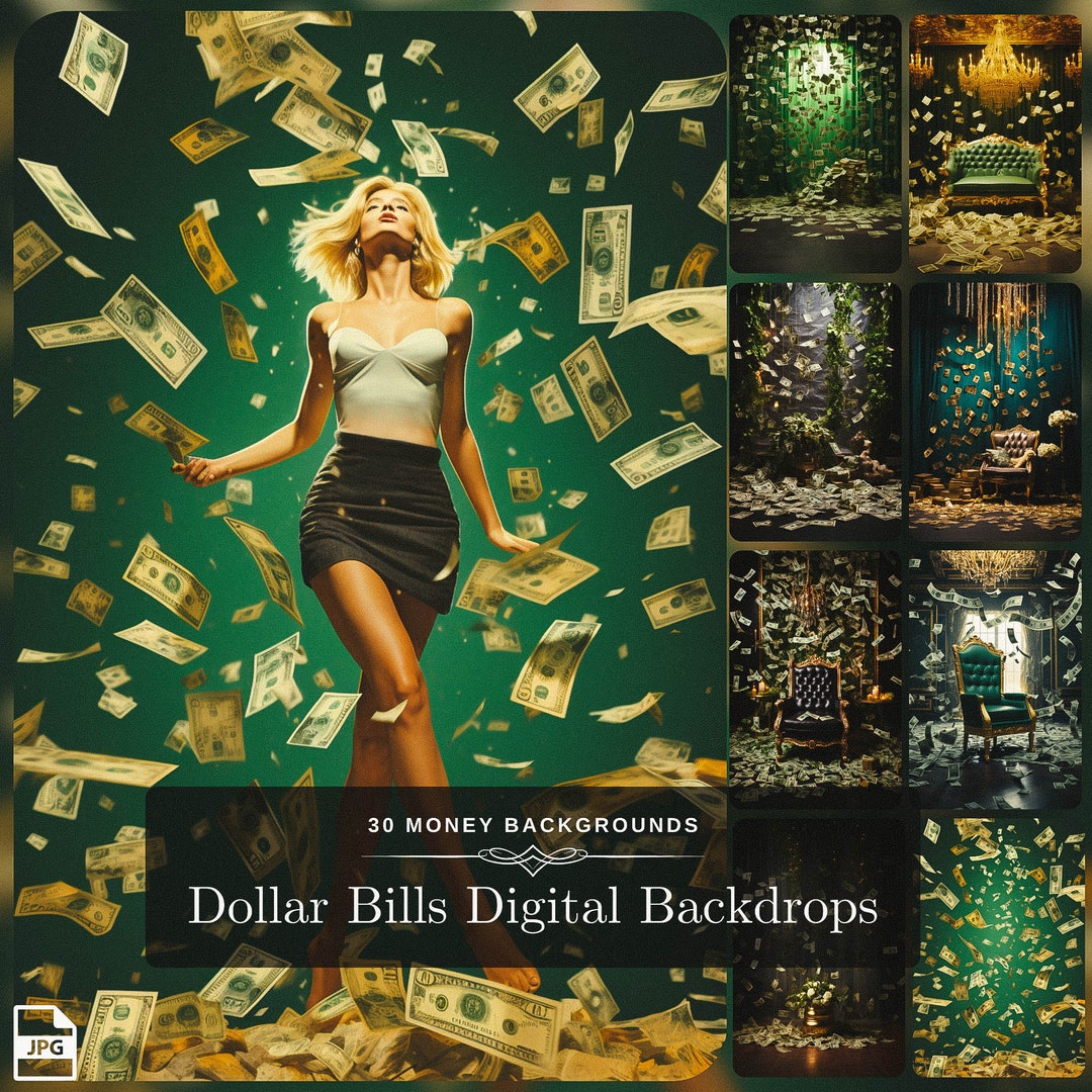 30 Dollar Sign Digital Backdrops: Raining Money Photo Backdrop With 100 ...