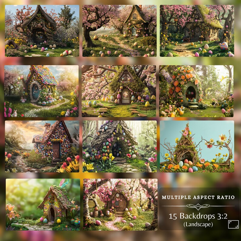 Fairytale Cottage Easter Backdrop: 30 Fairy Garden & Easter Eggs ...