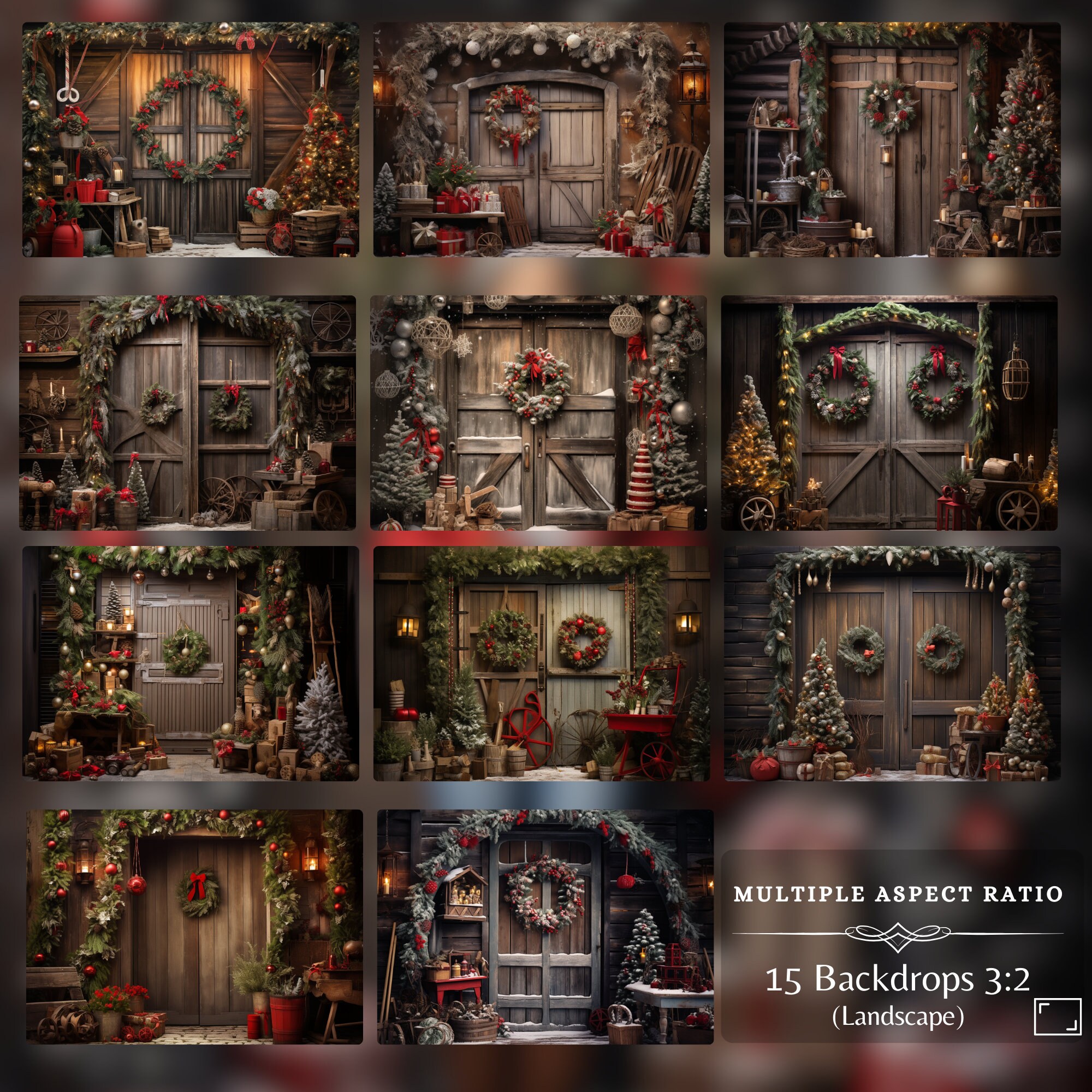 30 Festive Barn Door Backdrops Rustic Xmas Scene & Holly Decor for Cozy ...