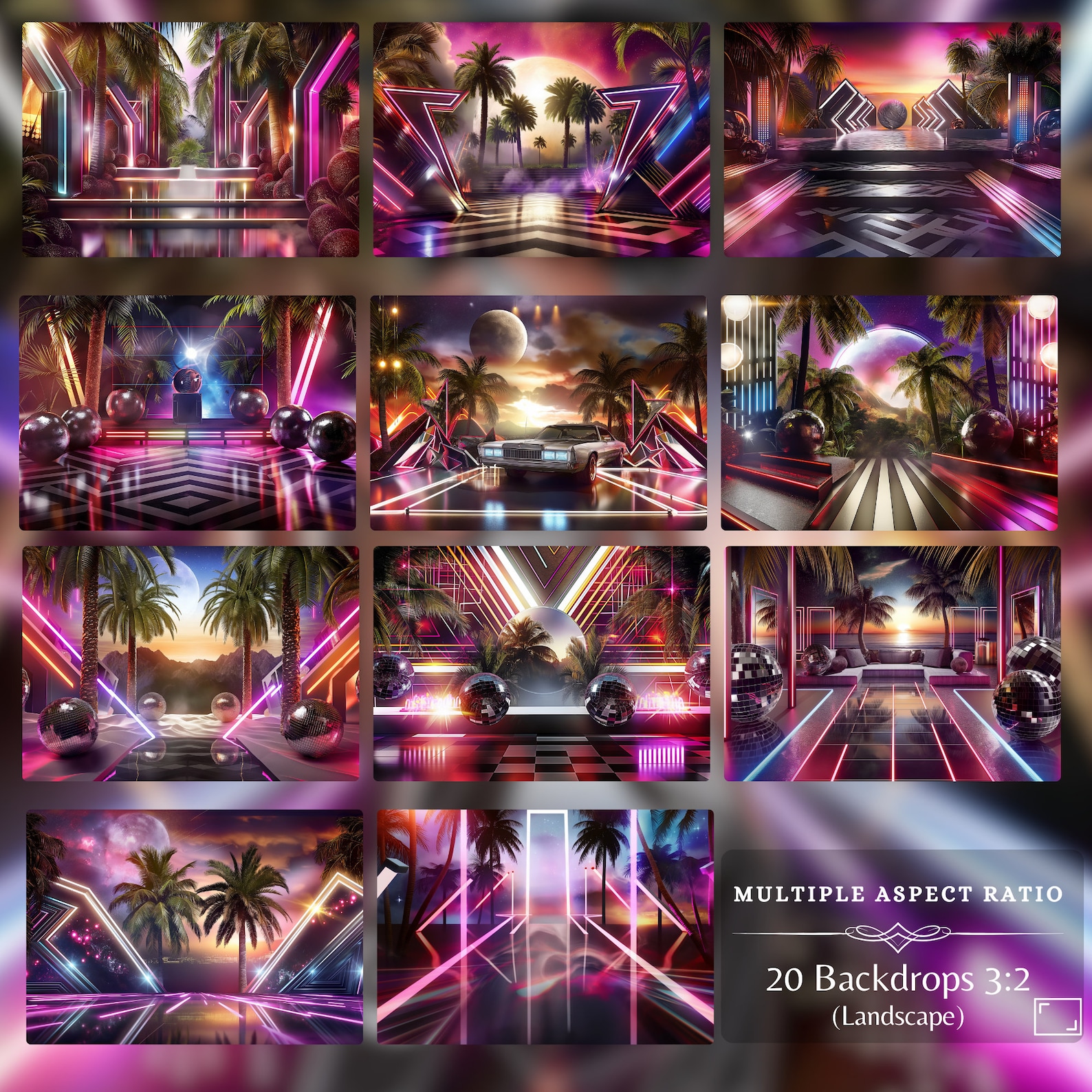 Retro Futurism Decor Cyber Punk: 40 Neon Art Digital Backdrop With Neon ...