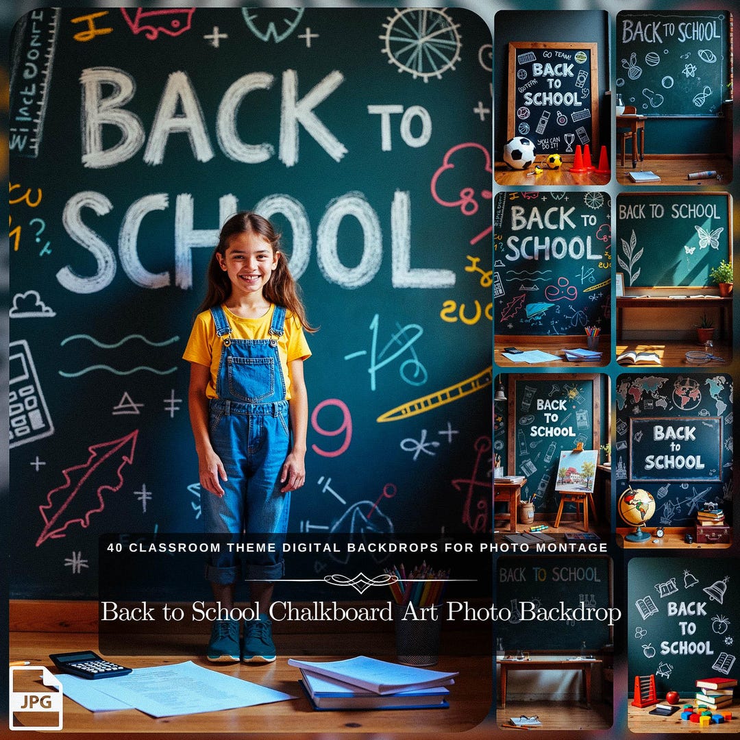 Back to School Chalkboard Art Photo Backdrop: 40 Classroom Theme ...