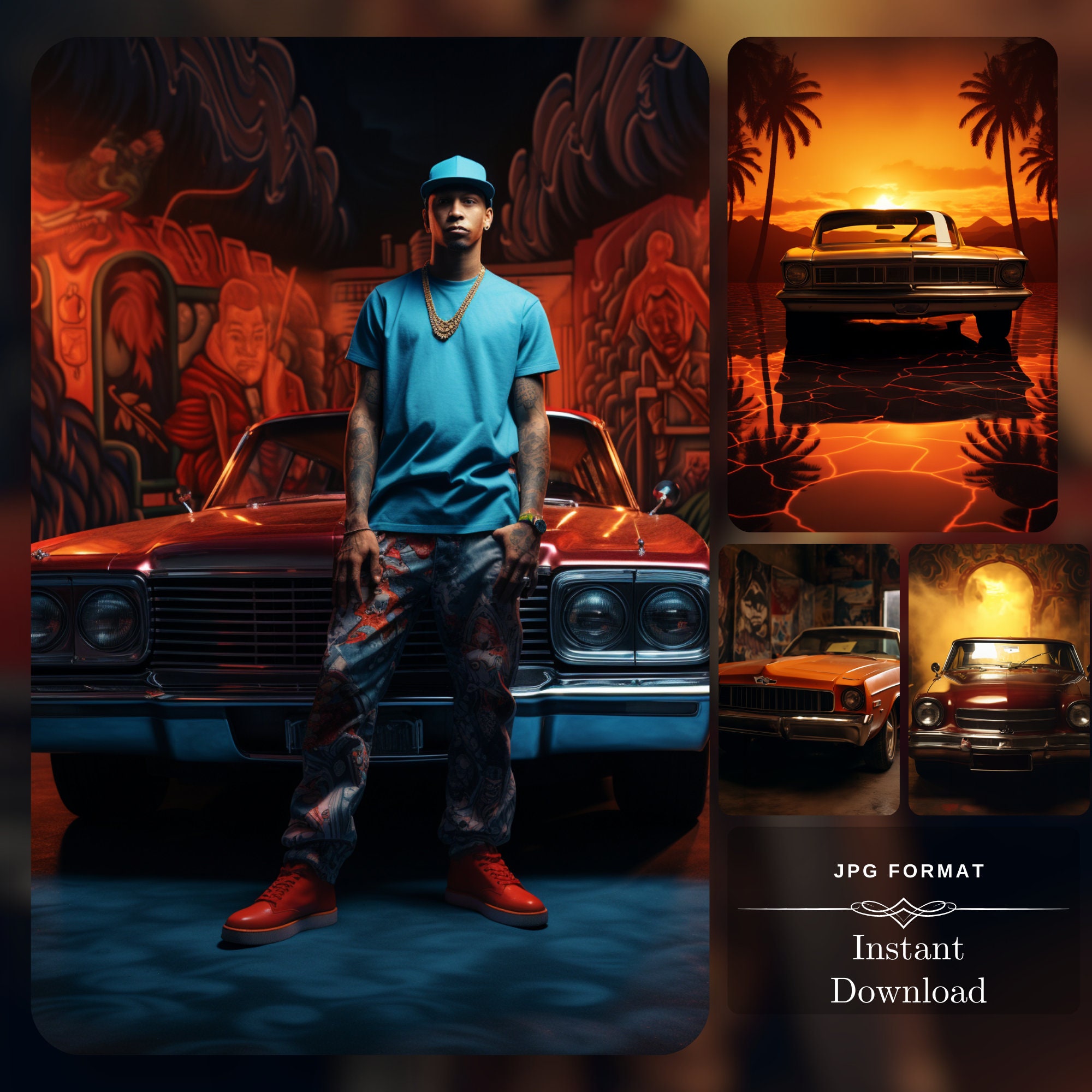 90s Lowrider Backdrops Pack: 30 Digital Backdrops of Old School Car ...