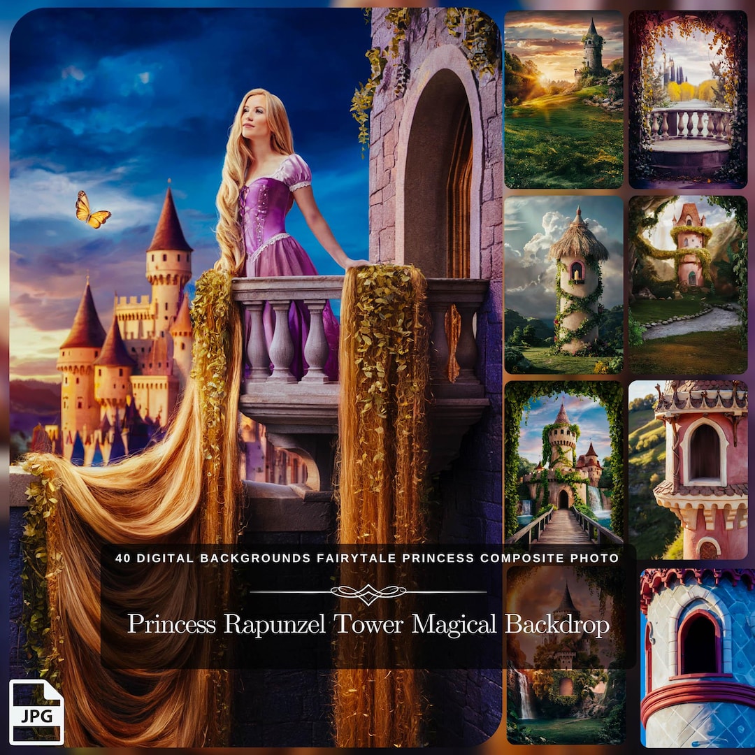 Princess Rapunzel Tower Magical Backdrop: 40 Digital Backgrounds for ...