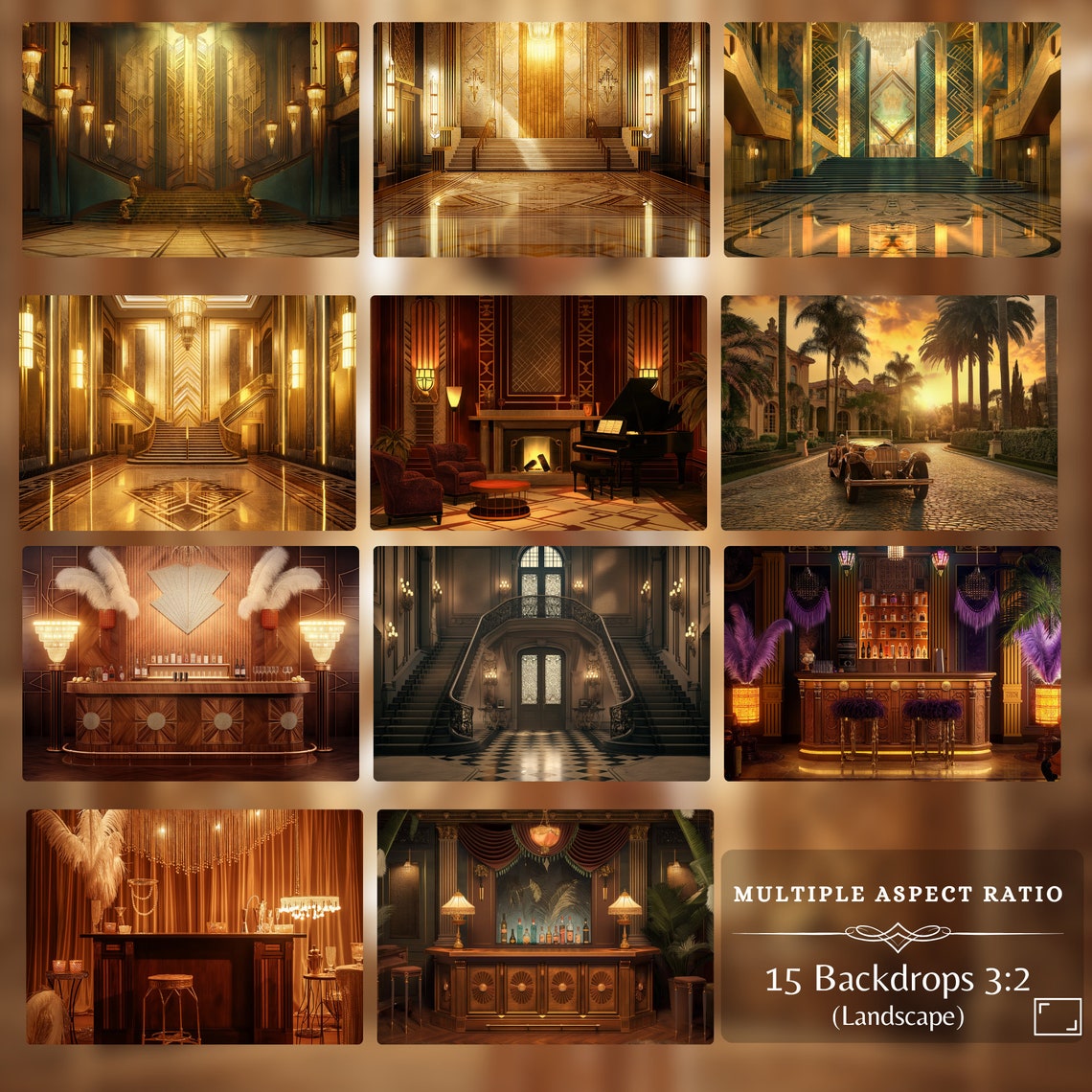 Jazz Age Ballroom Backdrop: 30 Great Gatsby Theme Digital Backdrop JPG ...