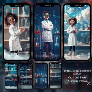 Chemistry Lab Digital Backdrops: 40 School Kids Mad Scientist JPG Files ...