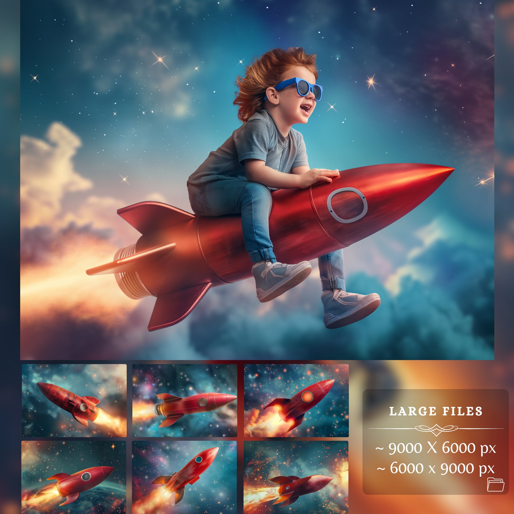 Red Rocket Space Exploration Digital Backdrops: 40 Galactic Heroes Ride ...