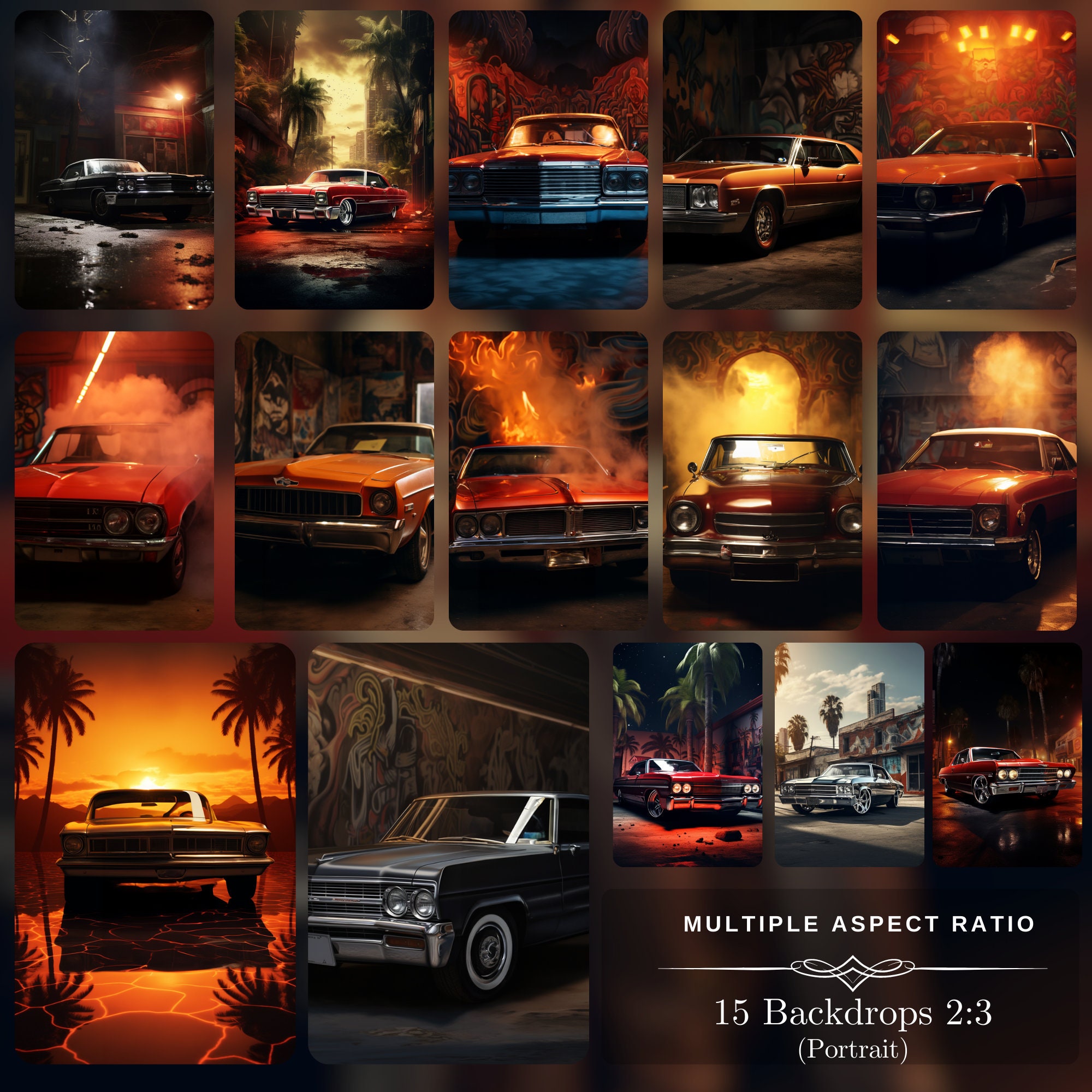 90s Lowrider Backdrops Pack: 30 Digital Backdrops of Old School Car ...