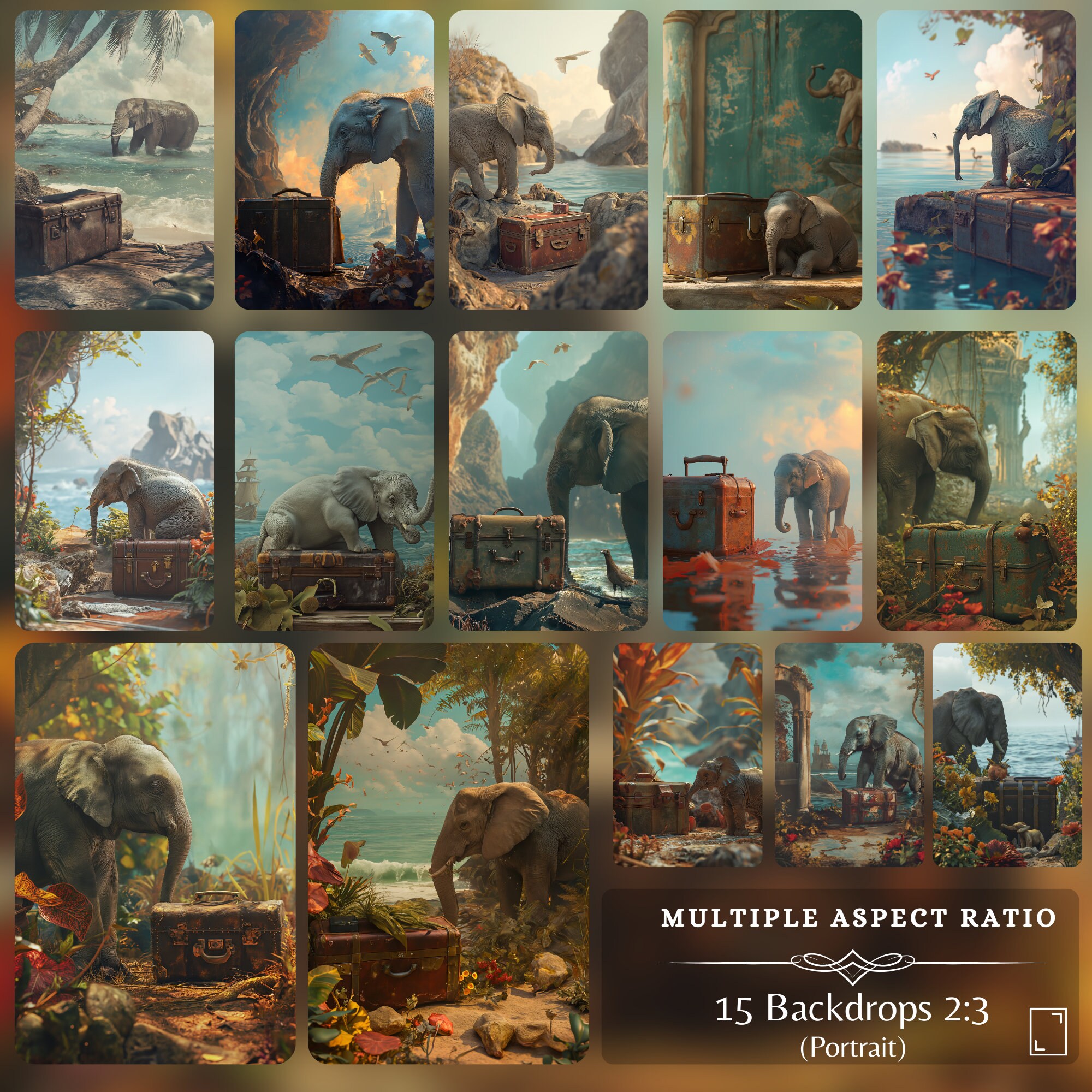 Elephant Backdrop Seaside Escape: 30 Dreamy Landscape Photo Backdrops ...