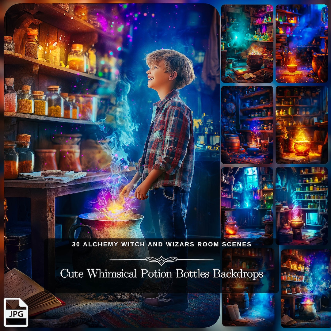 Cute Whimsical Potion Bottles Digital Backdrops: 30 Fantasy Art Potion ...