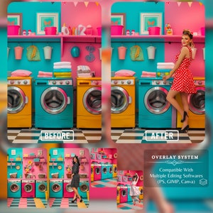 Laundry Day Digital Backdrops: 40 Laundromat Art Retro Vibes Colorful ...