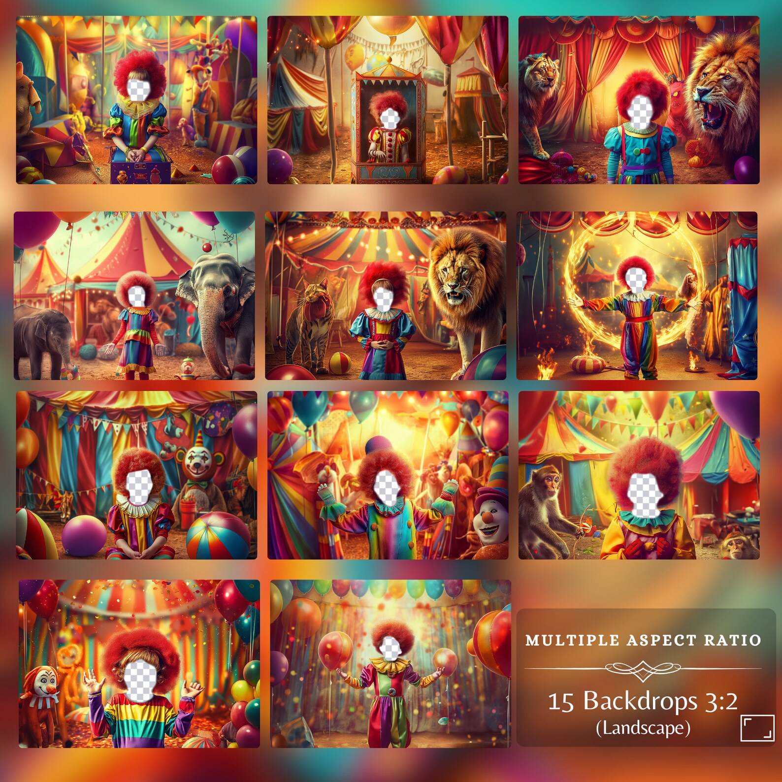 Carnival Printable Circus Backdrop - 30 Digital Circus Scene With Clown ...