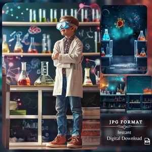 Chemistry Lab Digital Backdrops: 40 School Kids Mad Scientist JPG Files ...