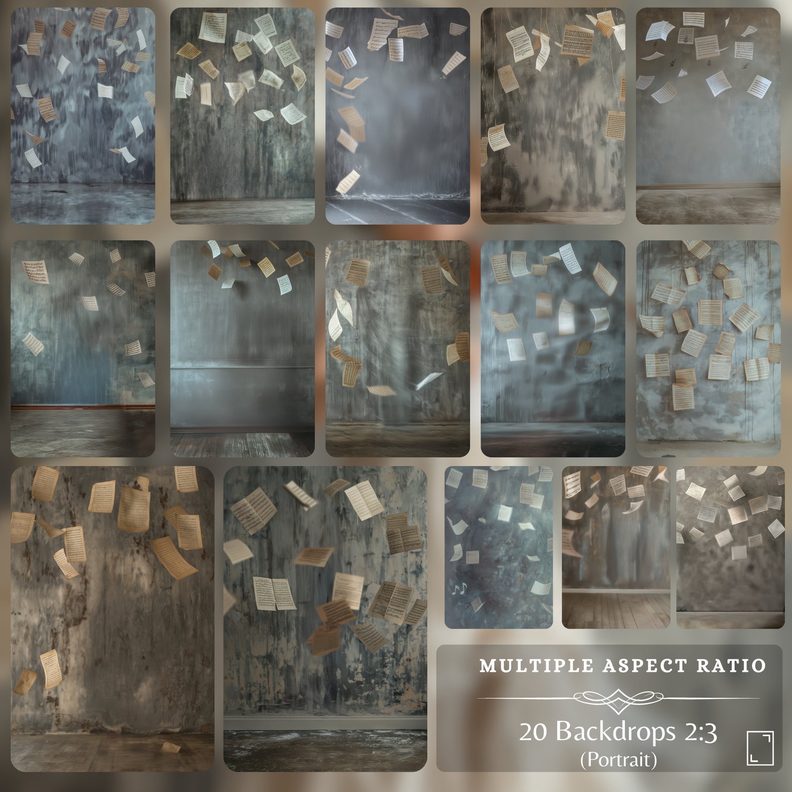 Floating Musical Sheet Digital Backdrops : 40 Musical Notes & Floating ...