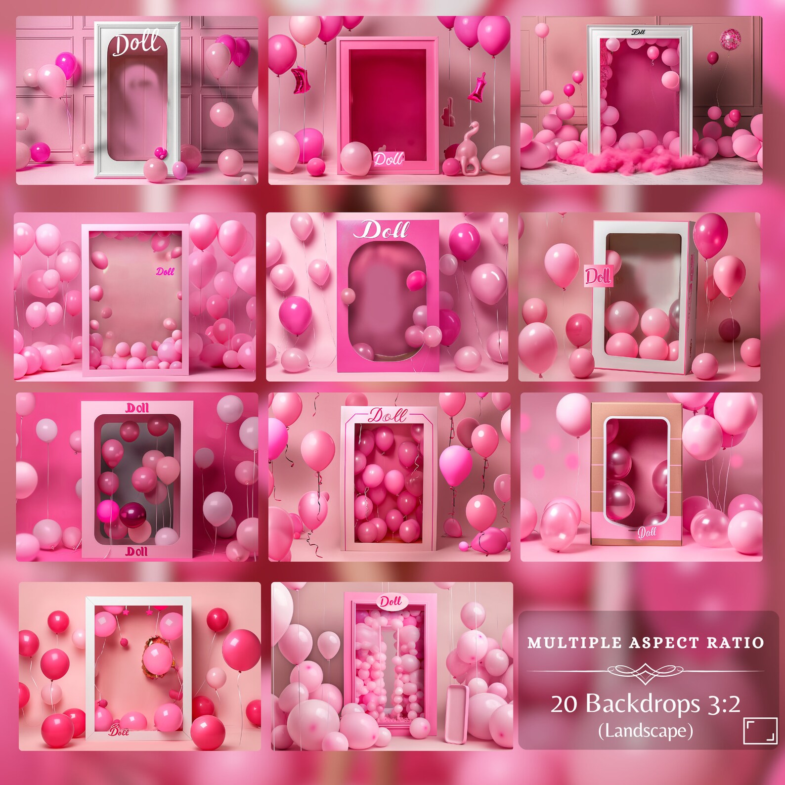 Doll in A Box Vibrant Pink Digital Backdrops: 40 Feminine Aesthetic ...