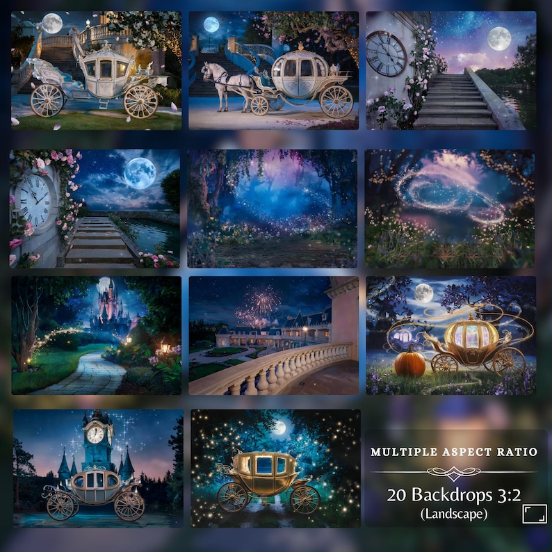 Once Upon A Time Cinderella Backdrop Set: 40 Magical Digital Backdrops Fairy Gardens, Pumpkin ...