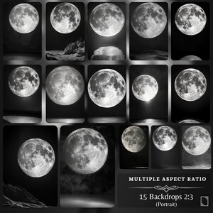 Black and White Moon Backdrop Set: 30 Full Moon Overlay Night Light ...