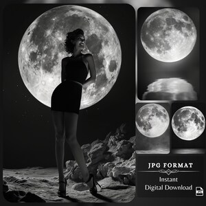 Black and White Moon Backdrop Set: 30 Full Moon Overlay Night Light ...