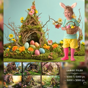 Fairytale Cottage Easter Backdrop: 30 Fairy Garden & Easter Eggs ...