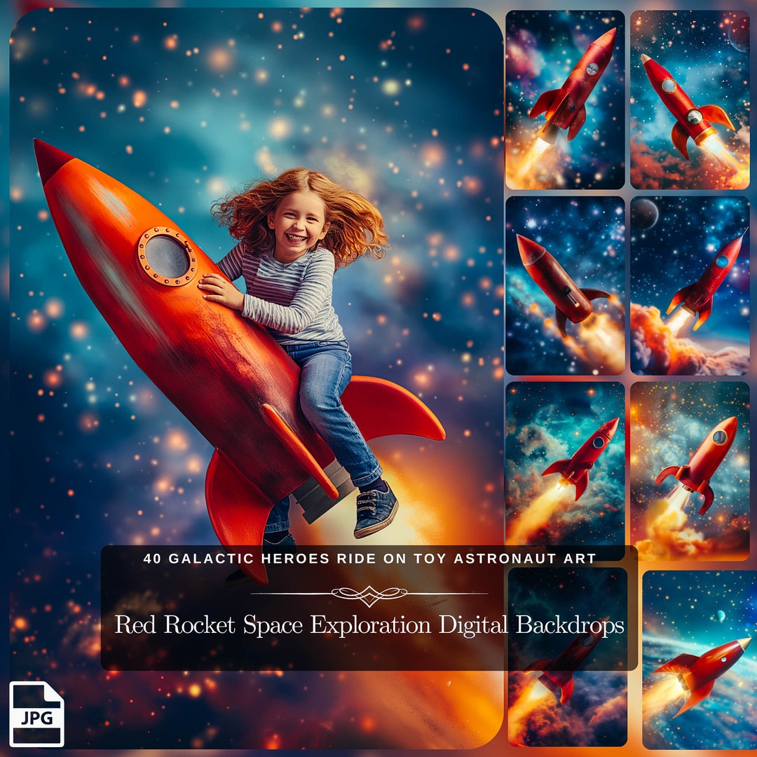 Red Rocket Space Exploration Digital Backdrops: 40 Galactic Heroes Ride ...