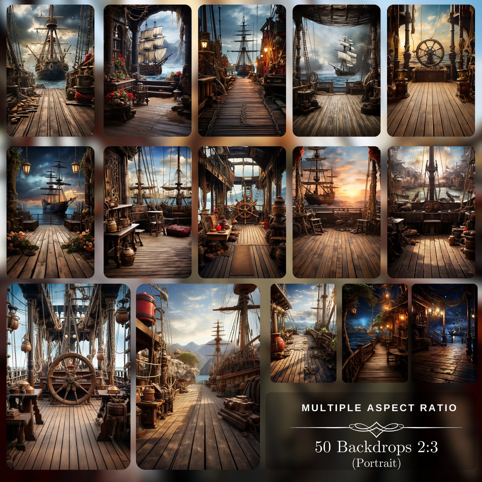 Pirate Ship Photography Backdrop: 100 Pirate Ornament With Treasure ...