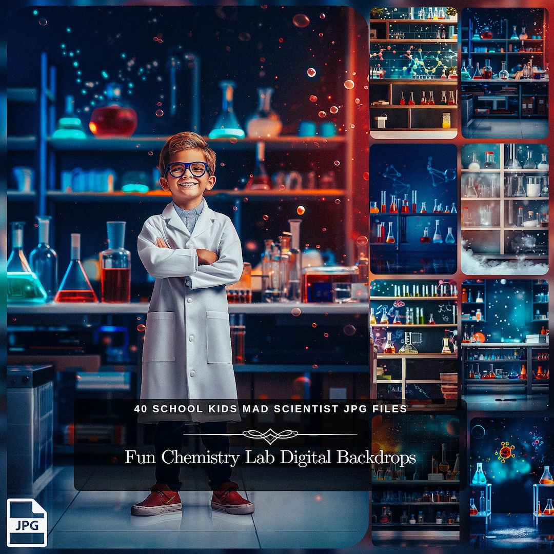 Chemistry Lab Digital Backdrops: 40 School Kids Mad Scientist JPG Files ...
