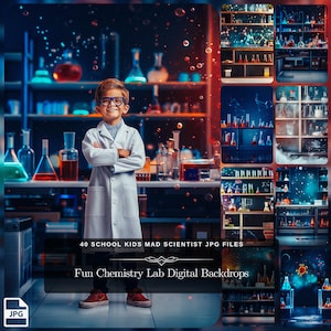 Chemistry Lab Digital Backdrops: 40 School Kids Mad Scientist JPG Files ...