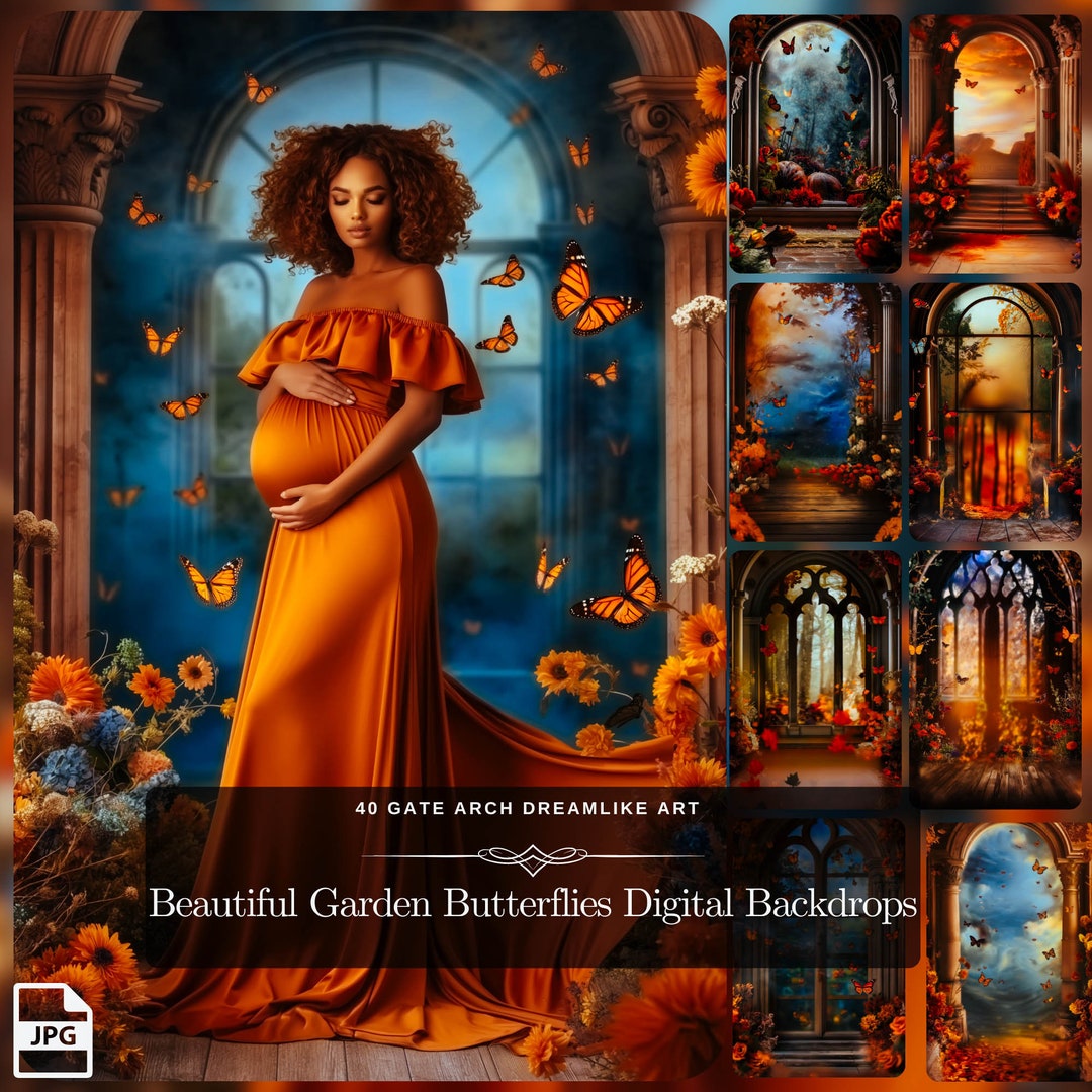 Beautiful Garden Butterflies Digital Backdrops: 40 Gate Arch Dreamlike ...