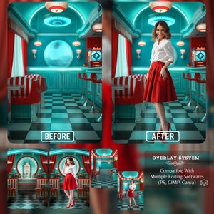 Colorful Retro Dining Digital Backdrops : 50 Vintage Decor Neon Light ...