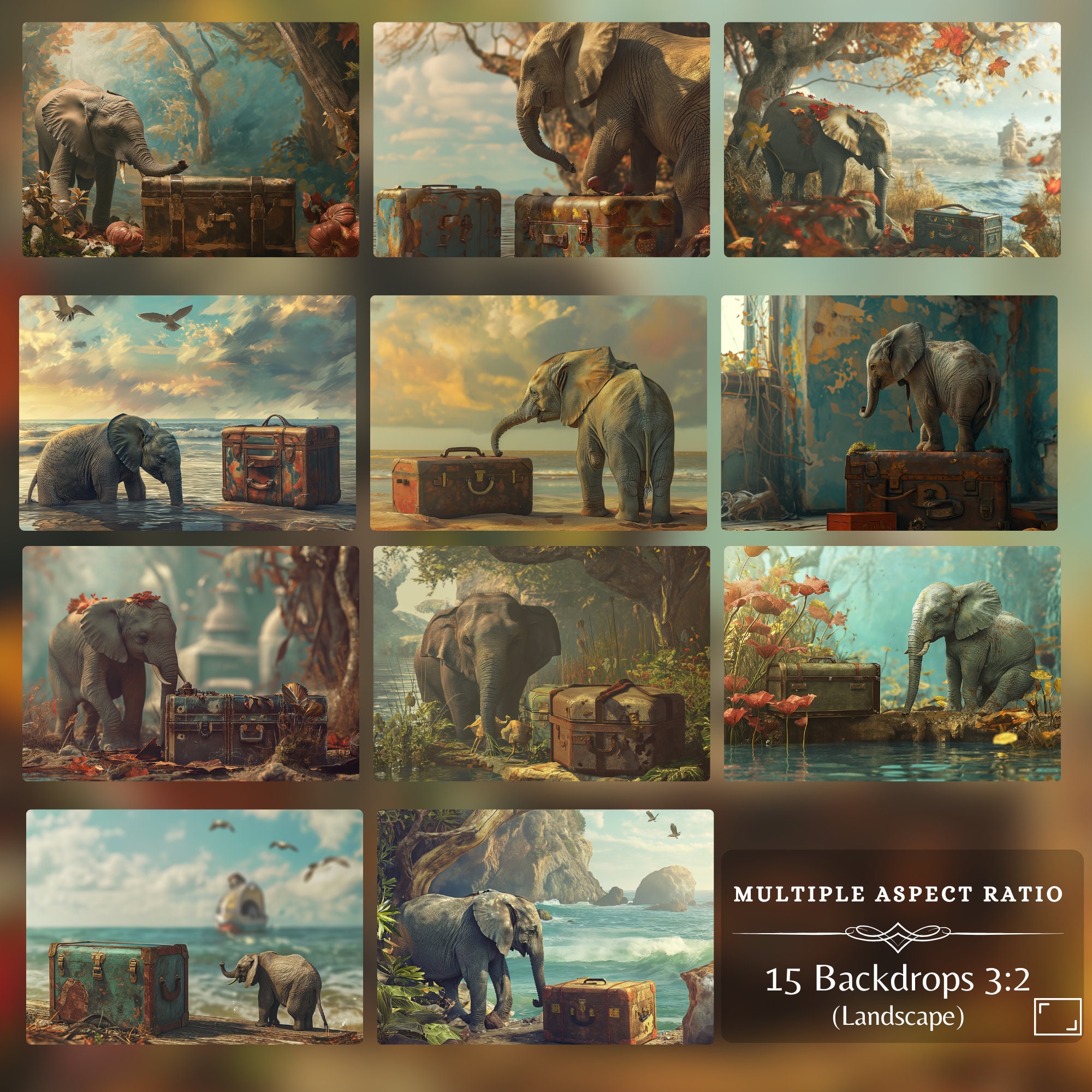 Elephant Backdrop Seaside Escape: 30 Dreamy Landscape Photo Backdrops ...