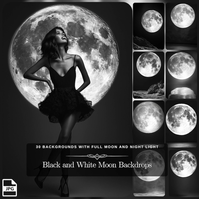Black and White Moon Backdrop Set: 30 Full Moon Overlay Night Light ...